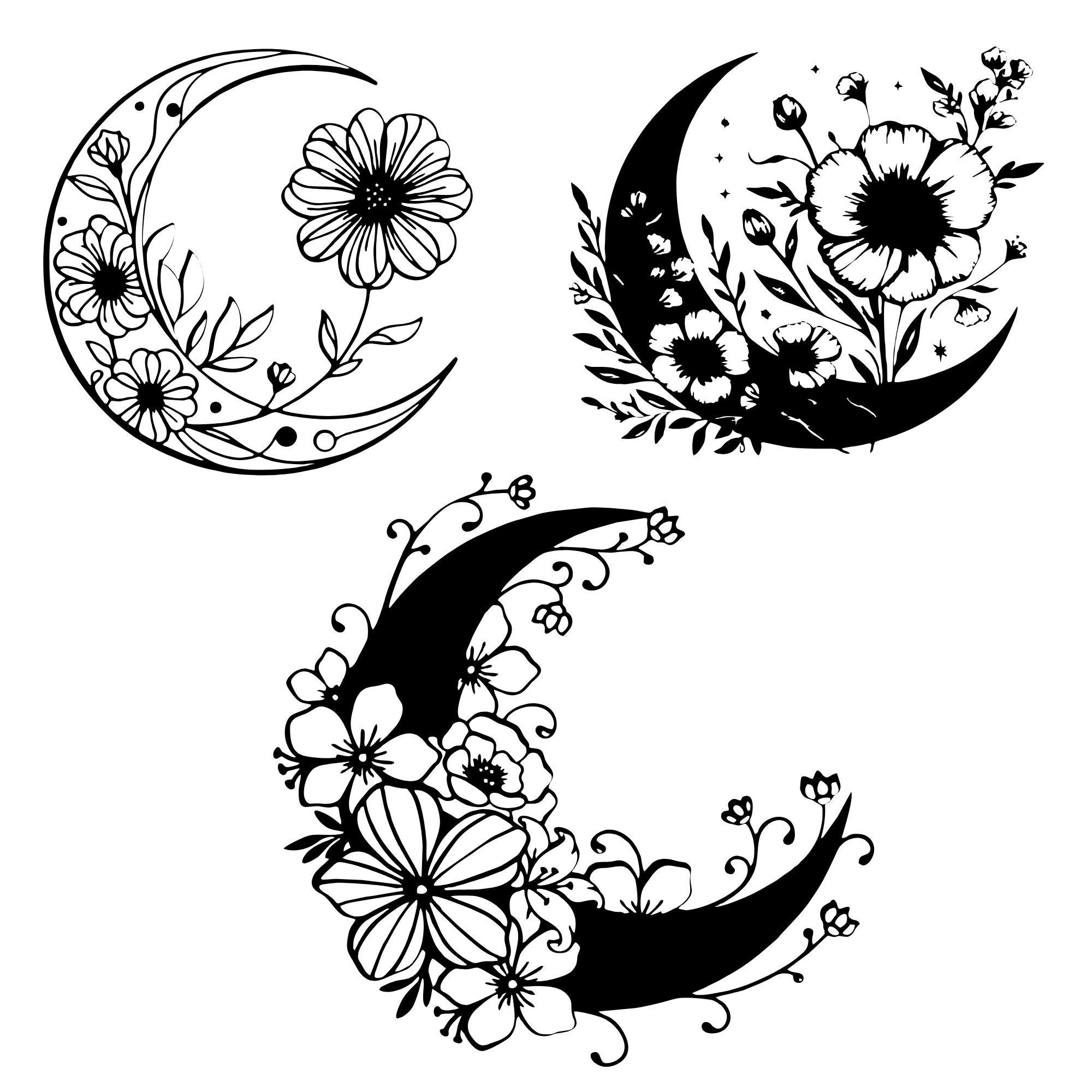 Floral Moon Svg Bundle, Floral Moon Clipart ,moon Flower Svg Cut Files ...