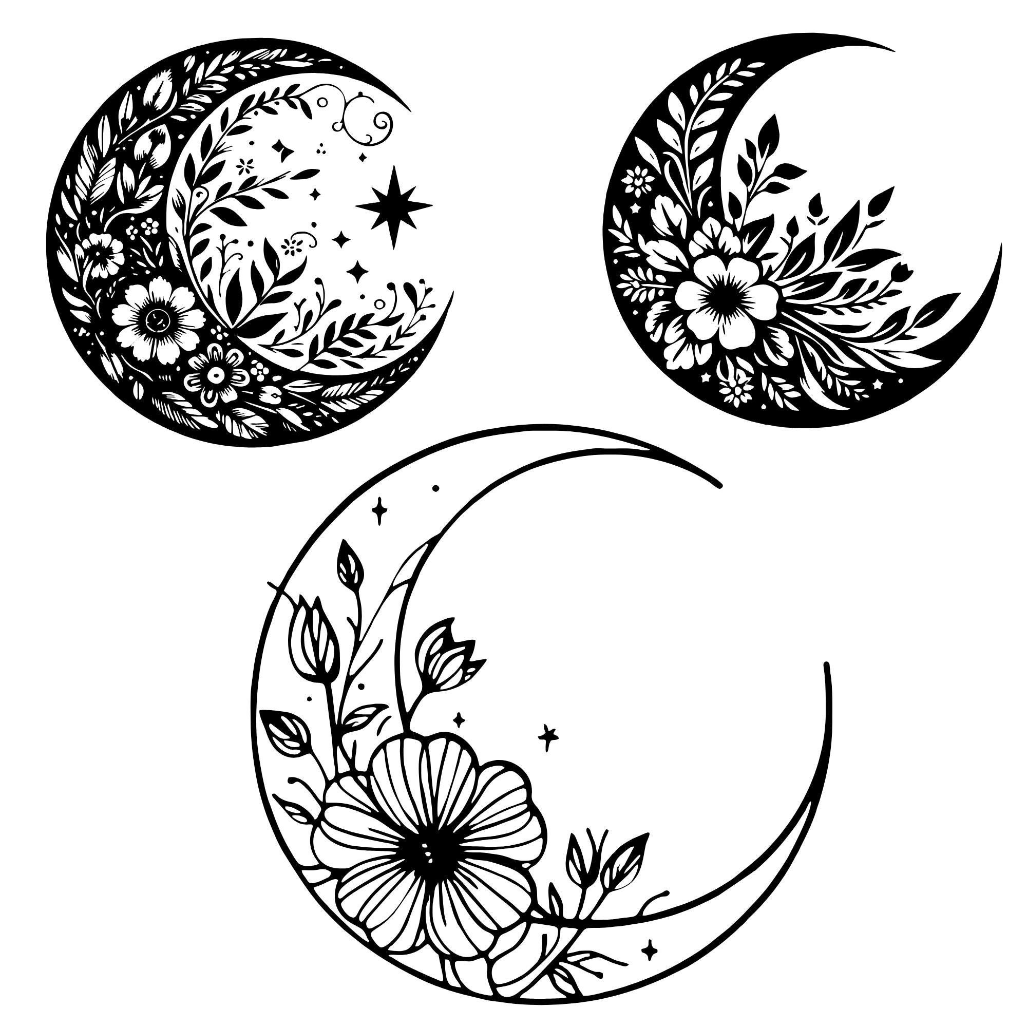 Floral Moon Svg Bundle, Floral Moon Clipart ,moon Flower Svg Cut Files ...