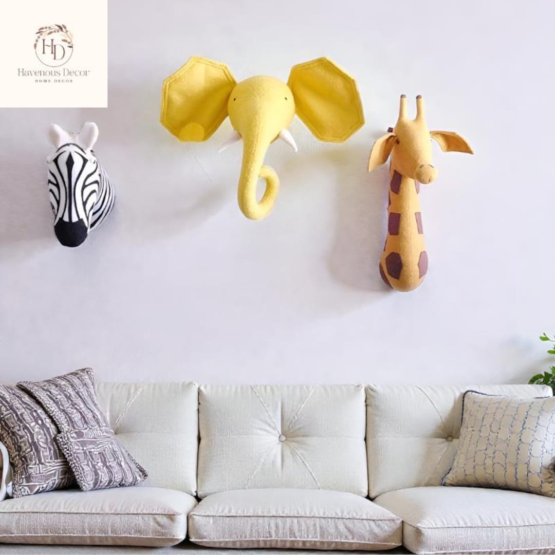 Plush Safari Toys | Animal Head Wall Mounts | Kids' Room Decor - Etsy