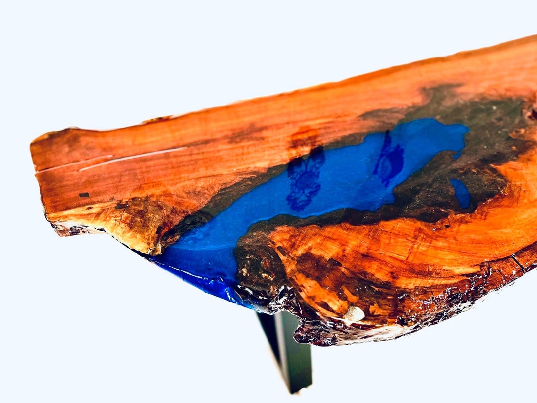 Cherry Wood Blue Epoxy Bench - Etsy