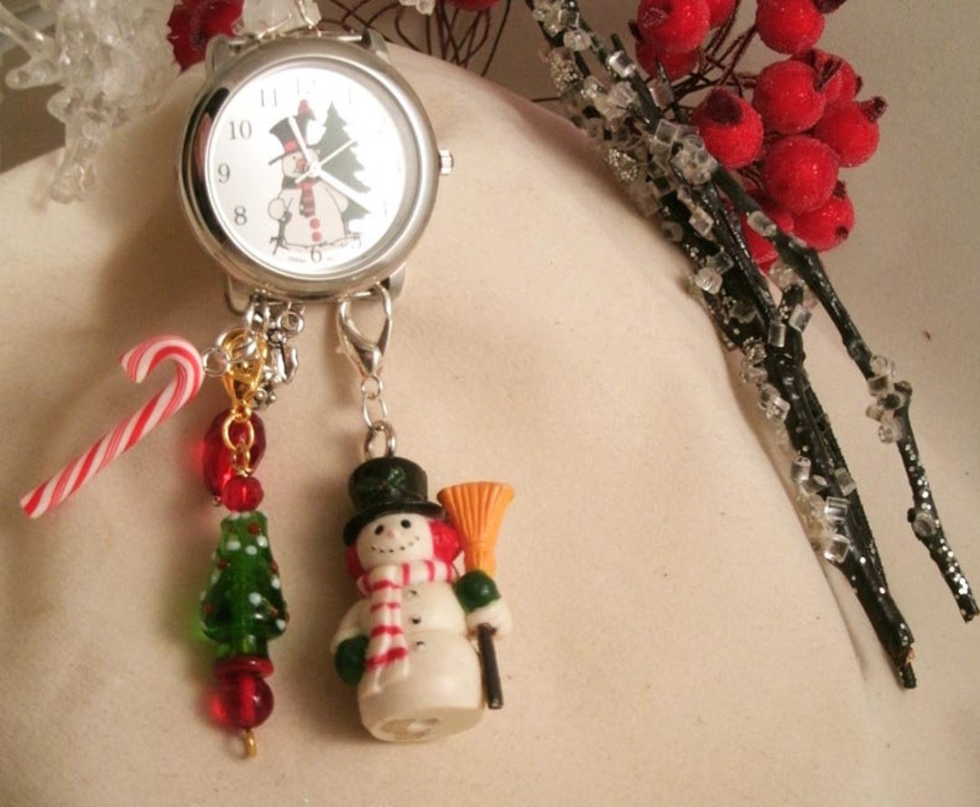 Snowman Christmas Tree Watch Face Clip Upcycled Working Watch With ...