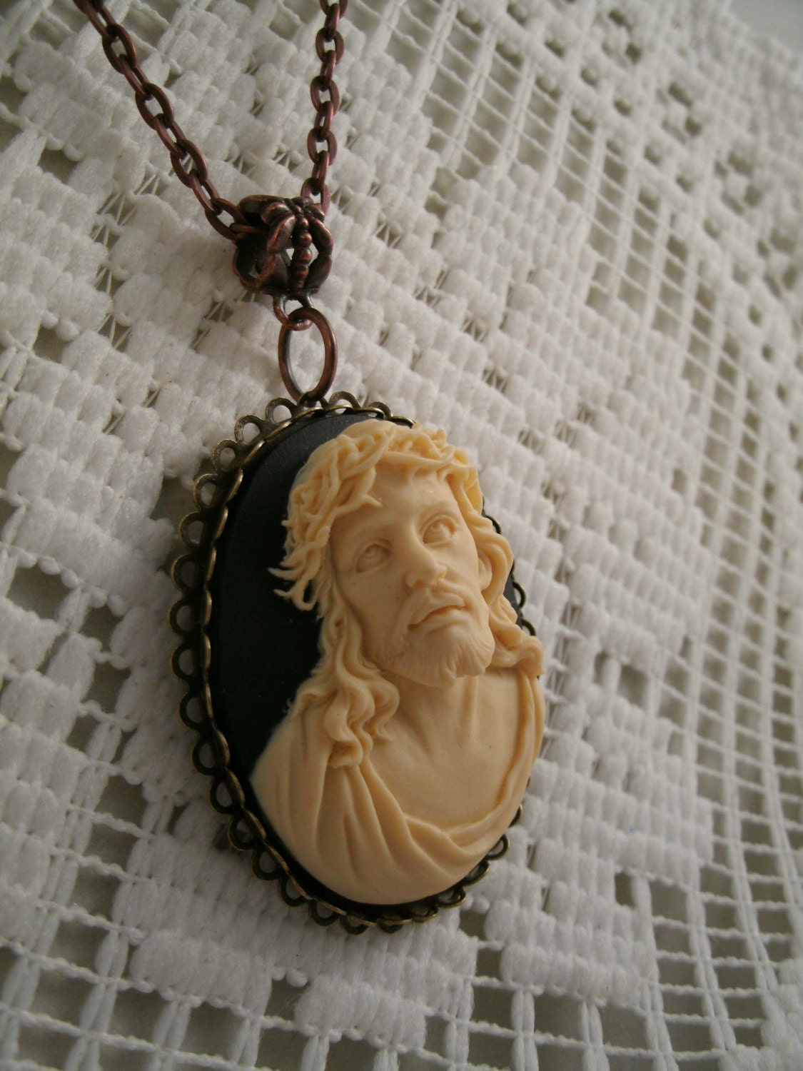 Jesus Cameo Necklace in Antique Brass Decorative Bail With | Etsy