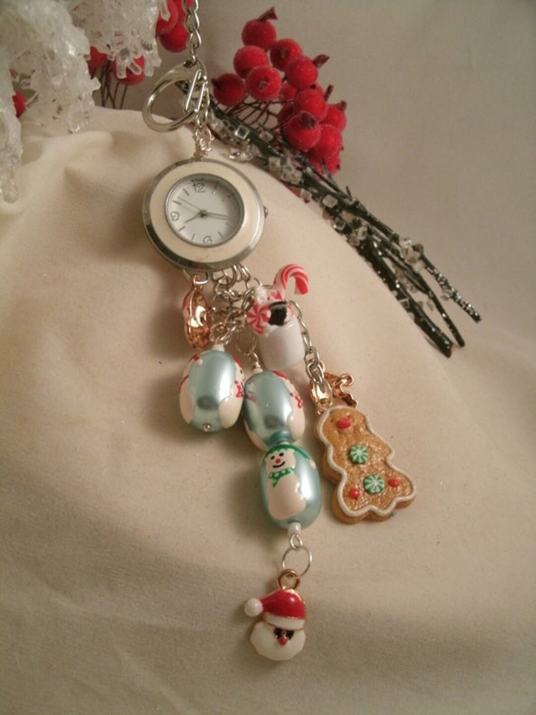 Snowman Santa Watch Clip Key Ring for Mirrors Bags Purses Etc With ...