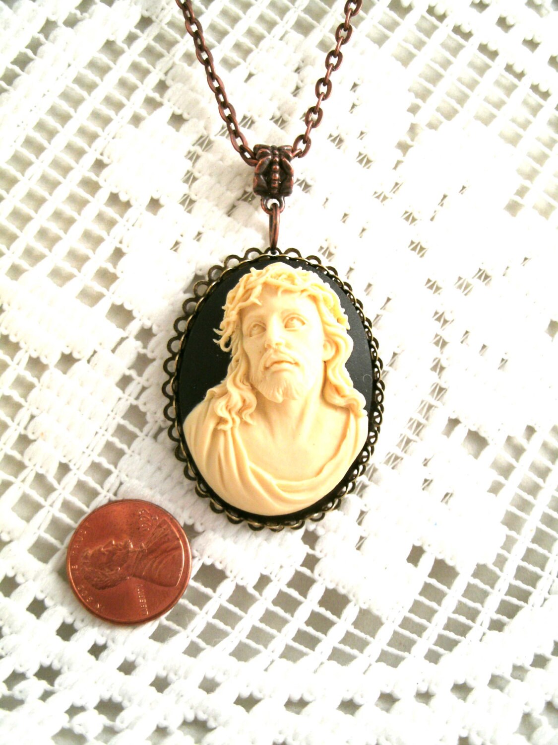 Jesus Cameo Necklace in Antique Brass Decorative Bail With - Etsy