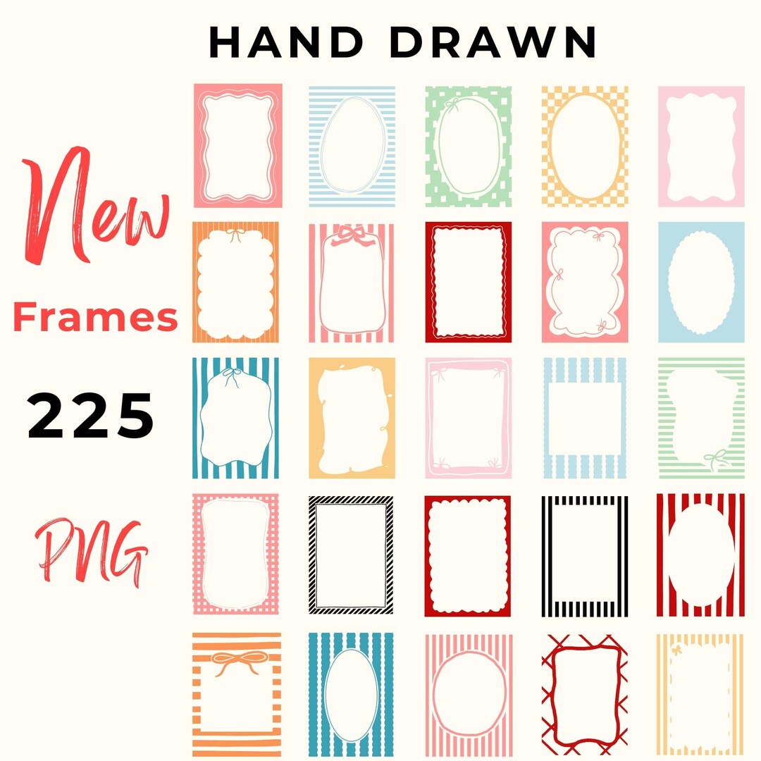 Whimsical Frames & Borders Clipart Bundle: Hand-drawn PNG (digital ...