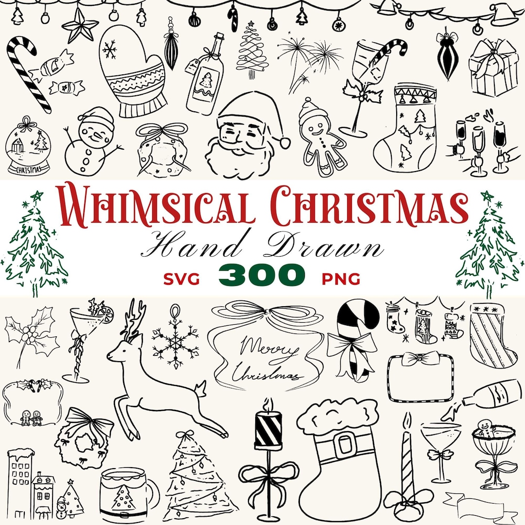 Whimsical Christmas Icons: Hand-drawn SVG & PNG Clipart Bundle (digital ...