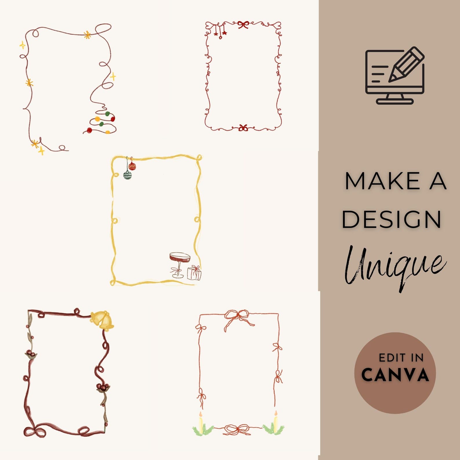 Christmas Frames Clipart: Whimsical Festive Holidays Borders Hand Drawn ...