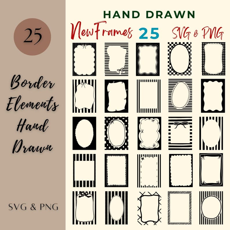 Whimsical Frames & Borders Clipart: Hand-drawn Squiggle Designs (SVG ...