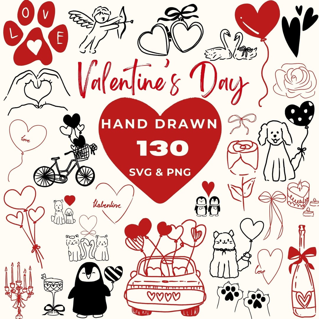 Valentine's Day Clipart: Hand-drawn Love Hearts Element, PNG & SVG ...