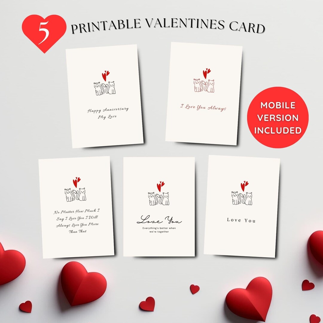 Printable Valentine's Day Card, Happy Valentine Cards, Hand Drawn ...