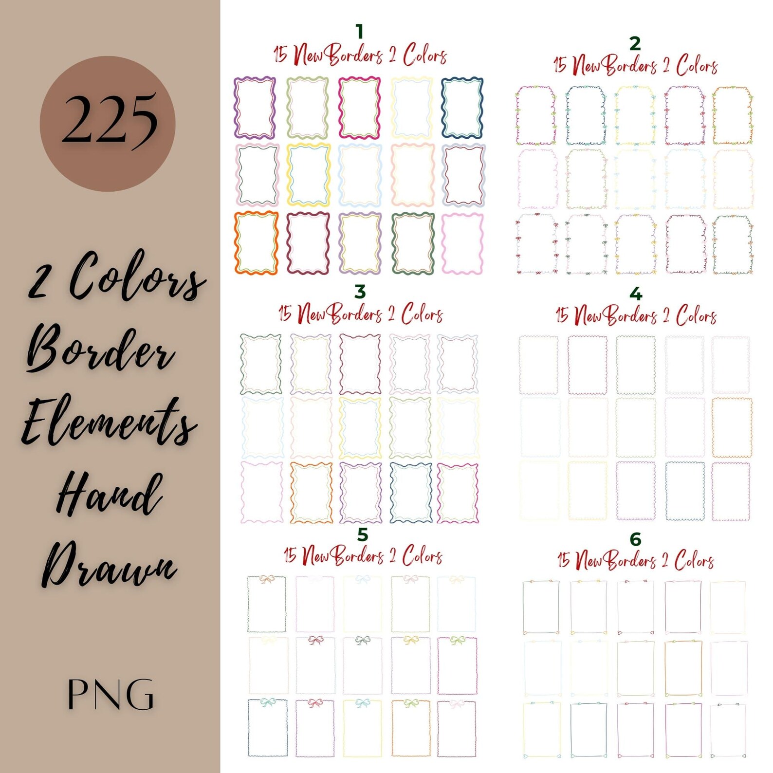 225 Whimsical Doodle Borders & Frames Clipart: Hand-drawn PNG (digital ...