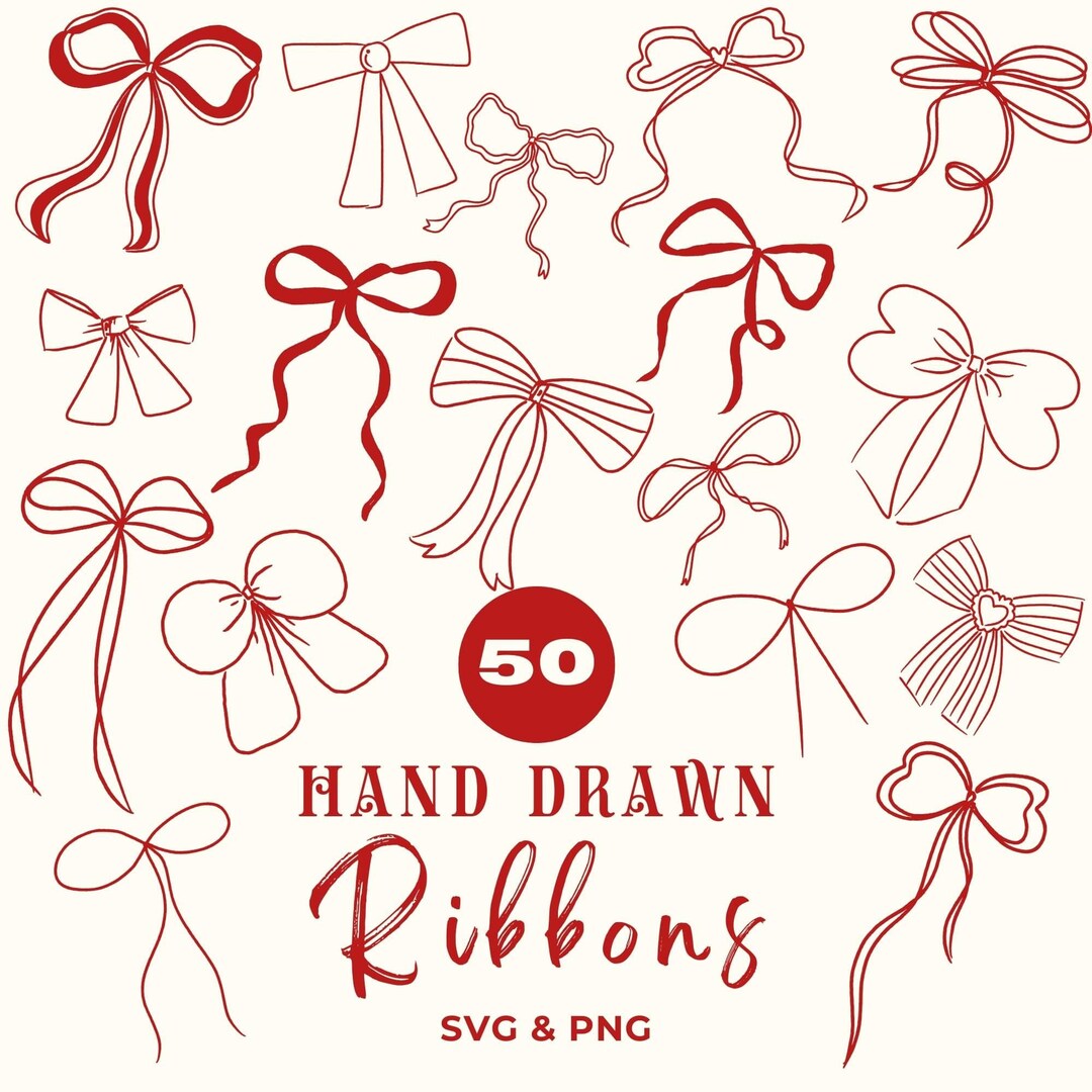 Whimsical Bows Clipart, Hand Drawn Bow Illustrations, Bow Line Drawings ...