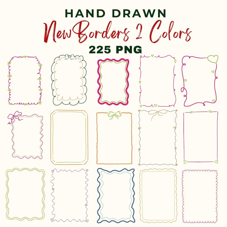 225 Whimsical 2 Colors Borders & Frames Clipart, Doodle Borders for ...