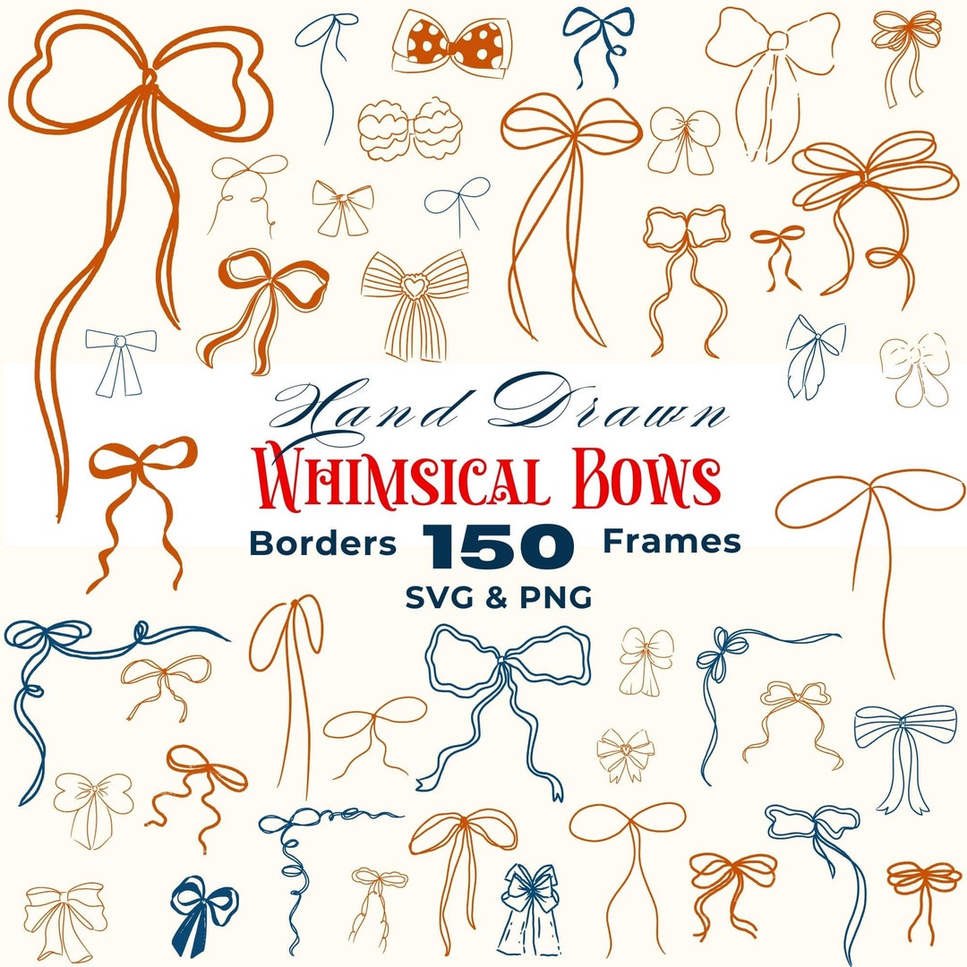 Hand-drawn Bows & Frames Clipart: Wavy Borders, Wedding Invitation Art ...
