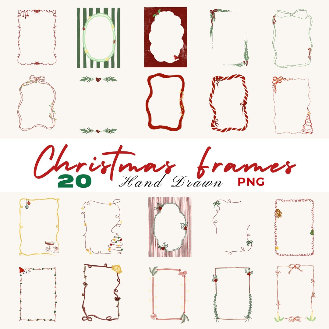 Christmas Frames Clipart: Whimsical Festive Holidays Borders Hand Drawn ...