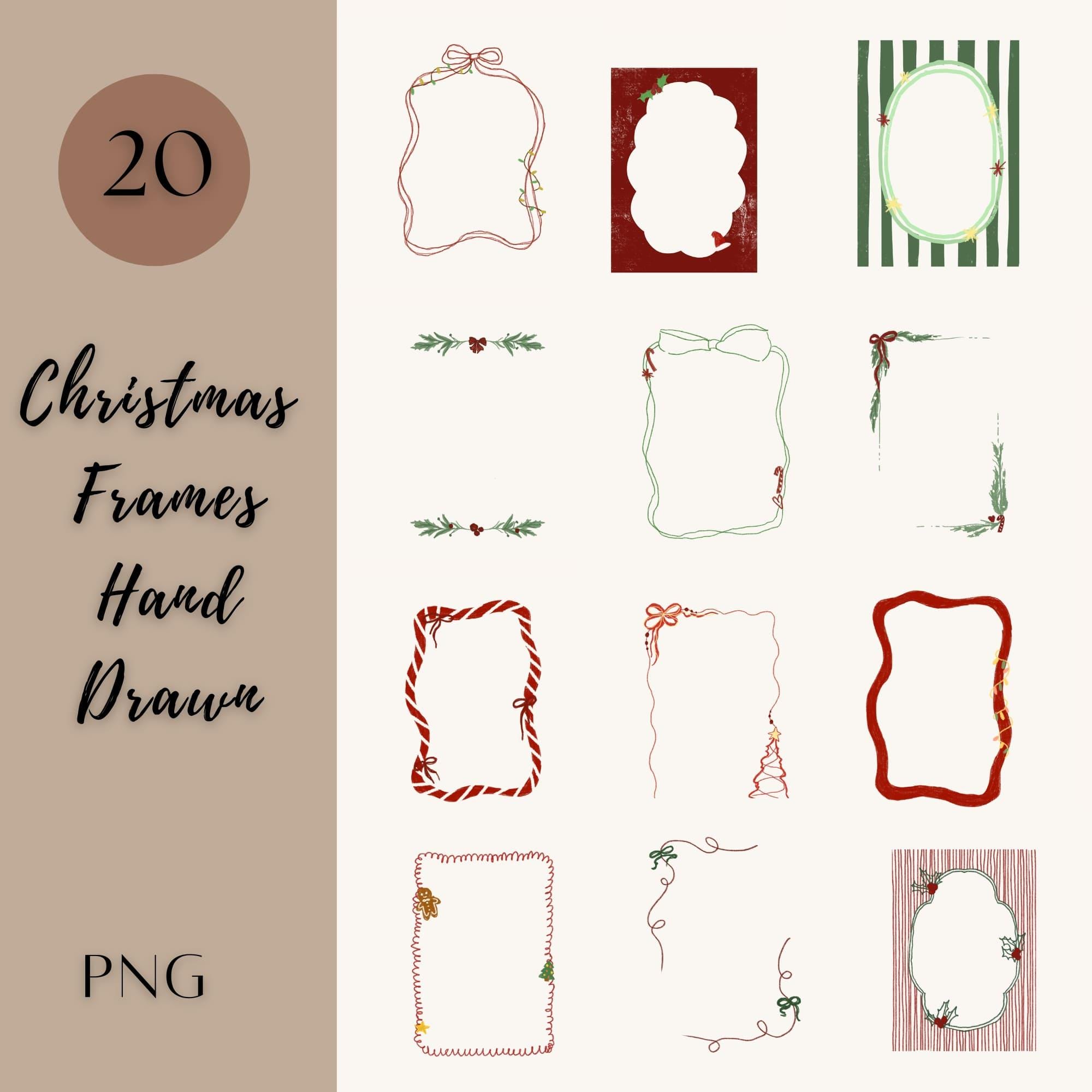 Christmas Frames Clipart: Whimsical Festive Holidays Borders Hand Drawn ...