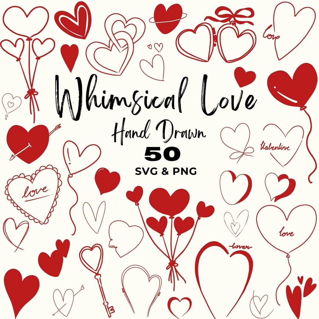 Valentine's Day Clipart: Hand-drawn Love Hearts, PNG SVG (digital ...
