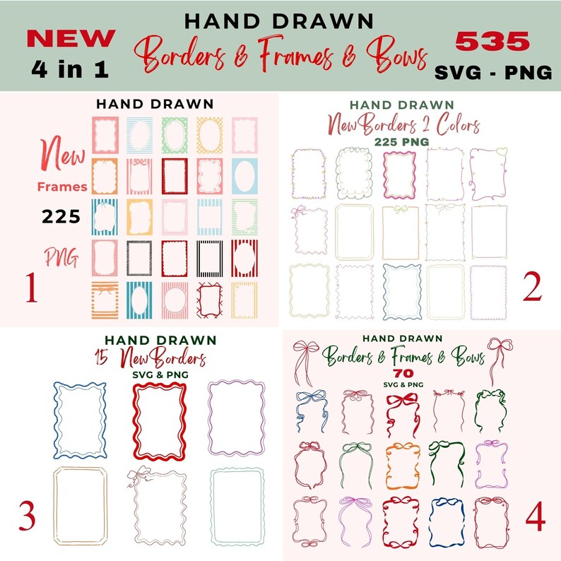 Hand Drawn Borders and Frames Clipart Bundle, Wedding Invitation Design ...