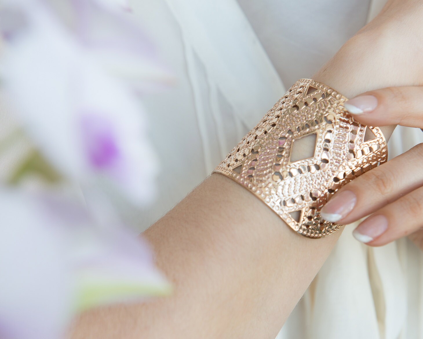 Wide Cuff Bracelet With Diamond Design Rose Gold Bracelet for - Etsy
