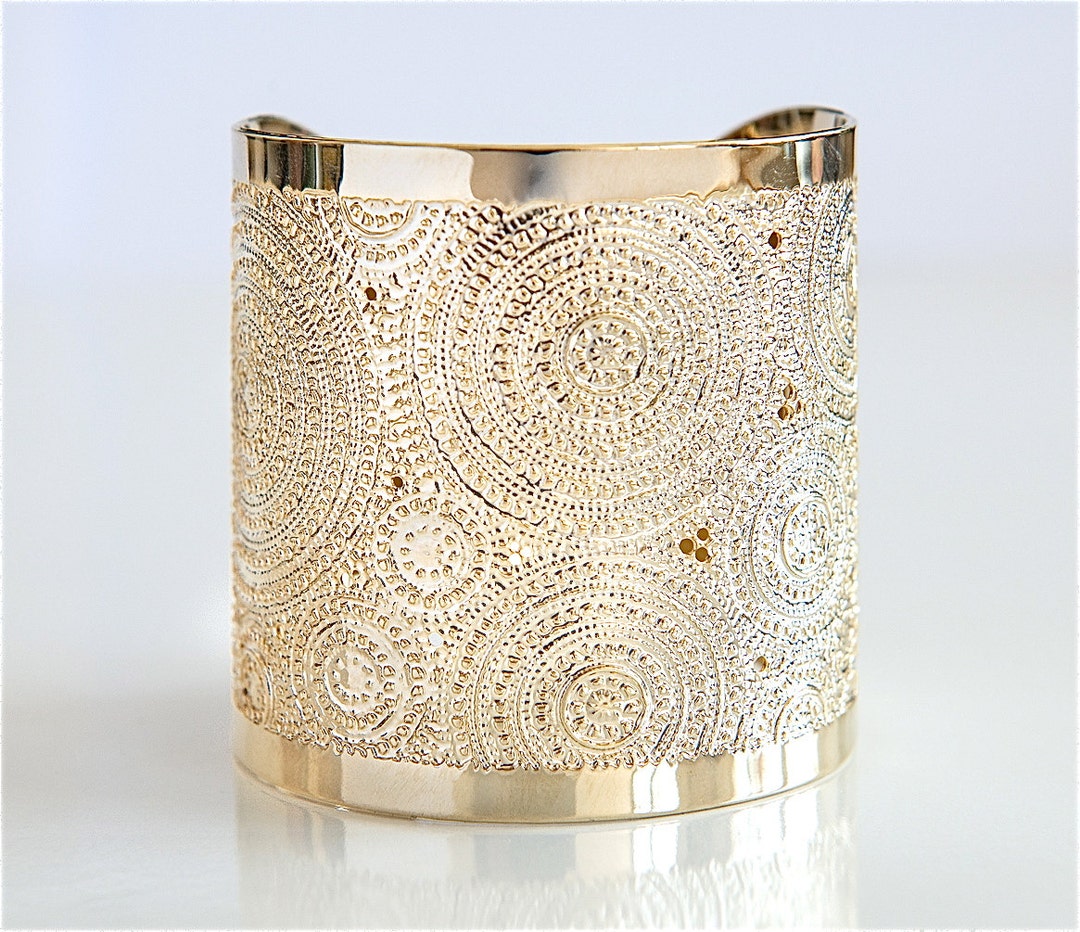 Gold Cuff Wide Gold Cuff Bracelet Gold Bracelet Dots and - Etsy