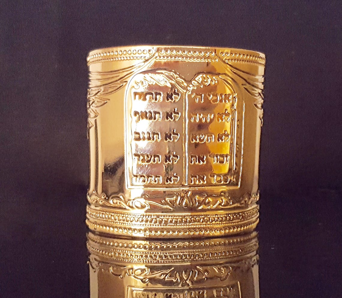 Ten Commandments Gold Cuff Bracelet, Jewish Jewelry, Handmade in Israel ...