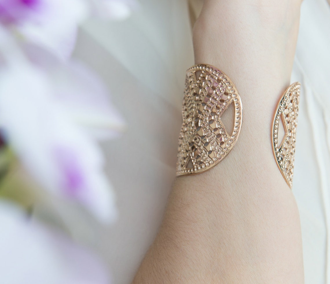 Wide Cuff Bracelet With Diamond Design Rose Gold Bracelet For | Etsy