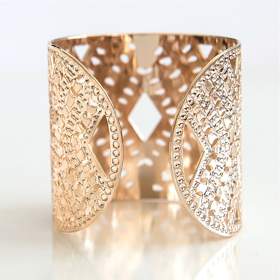 Wide Cuff Bracelet With Diamond Design Rose Gold Bracelet for - Etsy