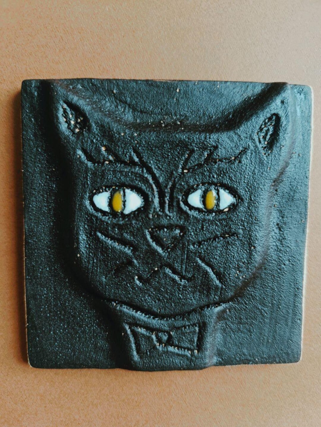 Handmade Black Cat Ceramic Tile – Textured Gothic Wall Art - Etsy