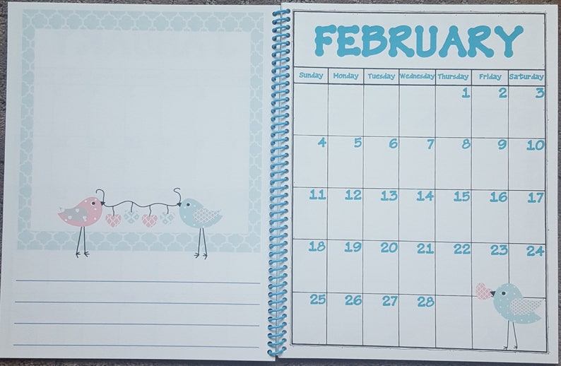 Elephants With Birds and Chevron Calendar Journal 13 Months - Etsy