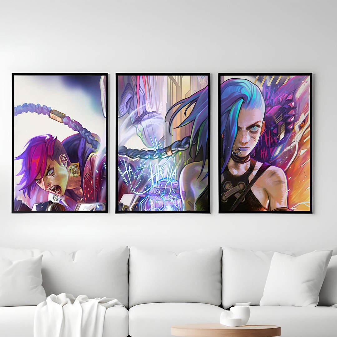 Arcane-110 League of Legends Jinx Triptych Poster Triple Panel Digital Poster High Resolution ...