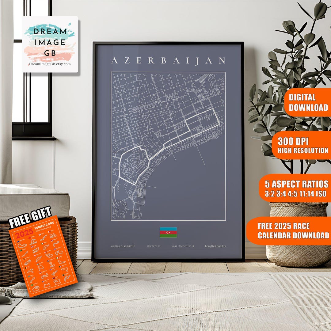 Azerbaijan Grand Prix Baku Track Poster Digital Download - Formula 1 ...