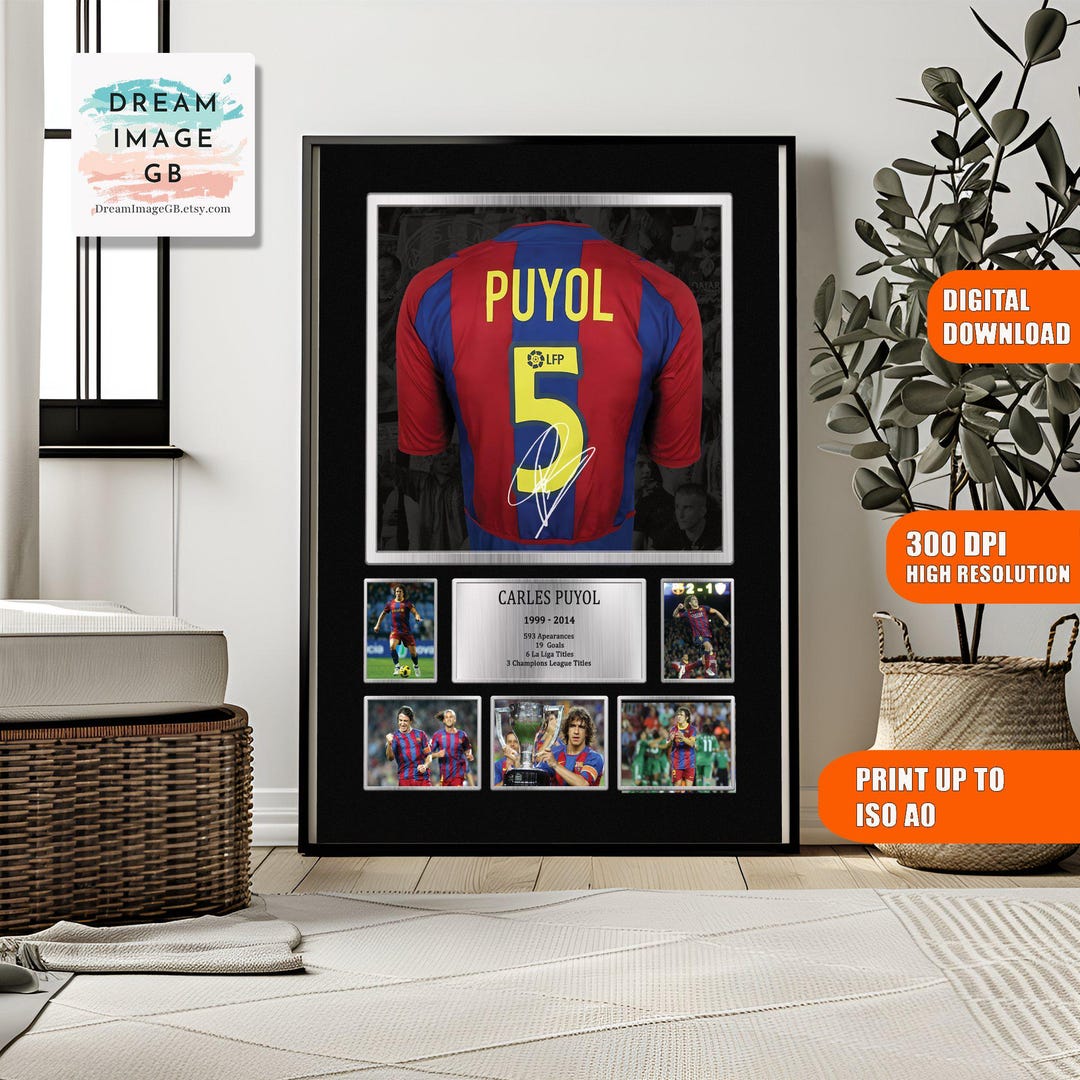 Barcelona Legend Carles Puyol Poster, Signed Shirt Digital Download ...