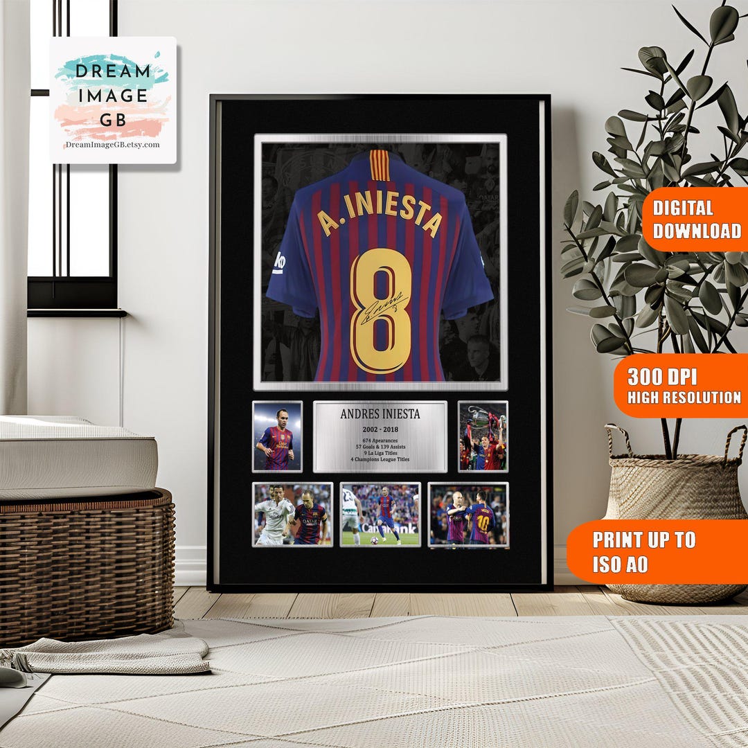 Andres Iniesta Barcelona Legend Poster, Football Wall Art, Signed Shirt ...