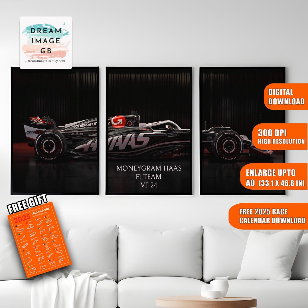 Haas 2024 F1 Car Triple Poster Digital Download - Formula 1 Racing Art ...
