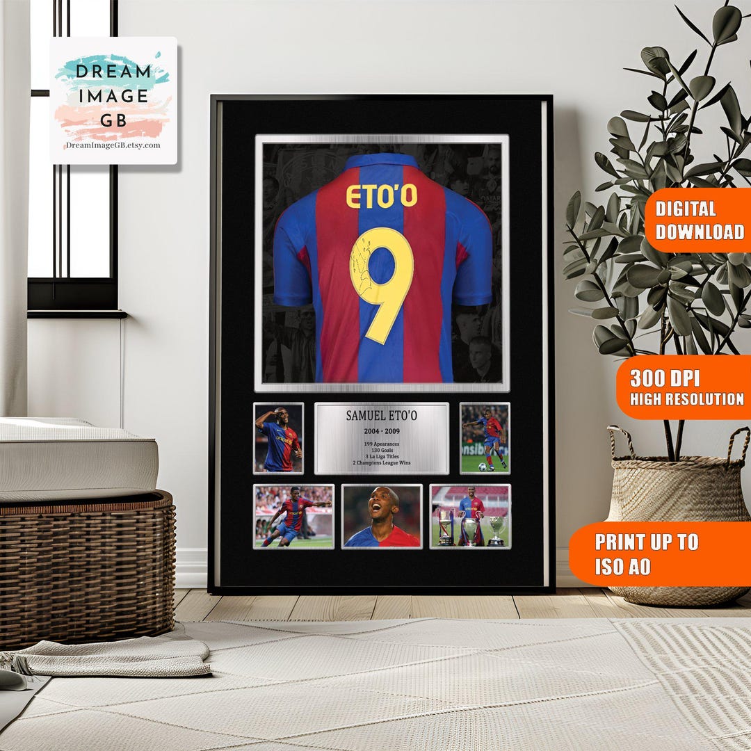 FC Barcelona Legends, Samuel Eto'o Digital Signed Shirt Print, Football ...