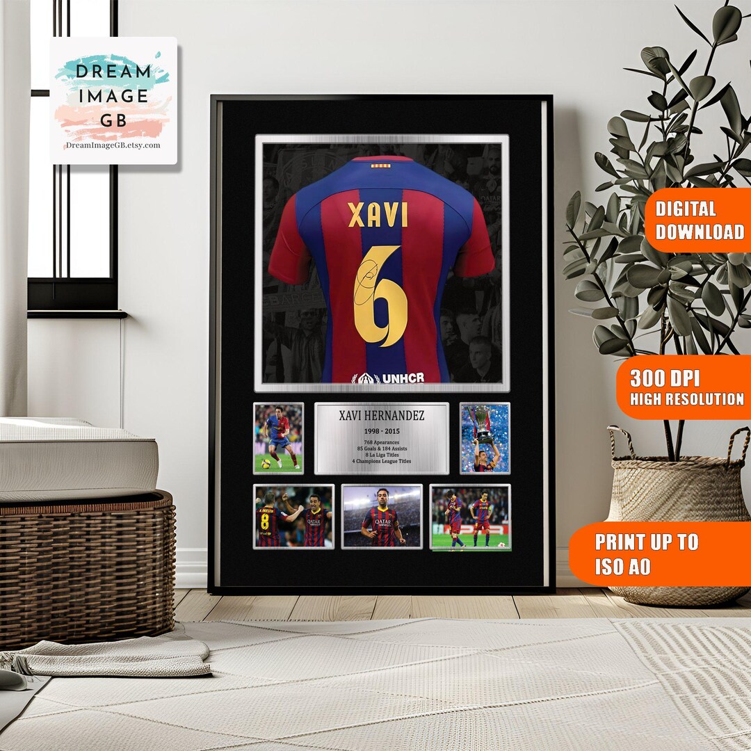 Xavi Hernandez Football Poster, Barcelona Legend Print, Signed Shirt ...
