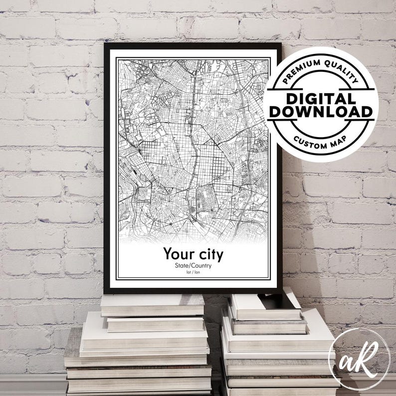 Custom City Map, Minimalist, Any Town, Any City, Personalized Map ...