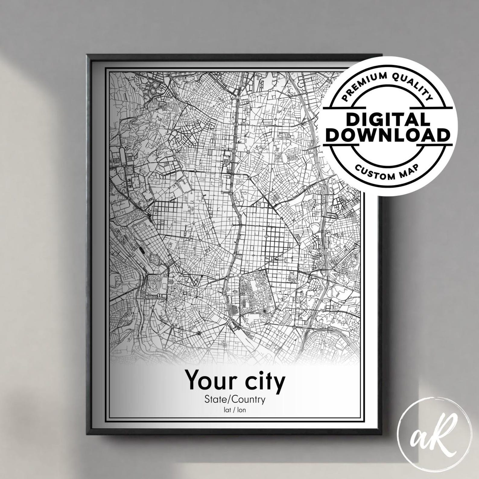Custom City Map, Minimalist, Any Town, Any City, Personalized Map ...