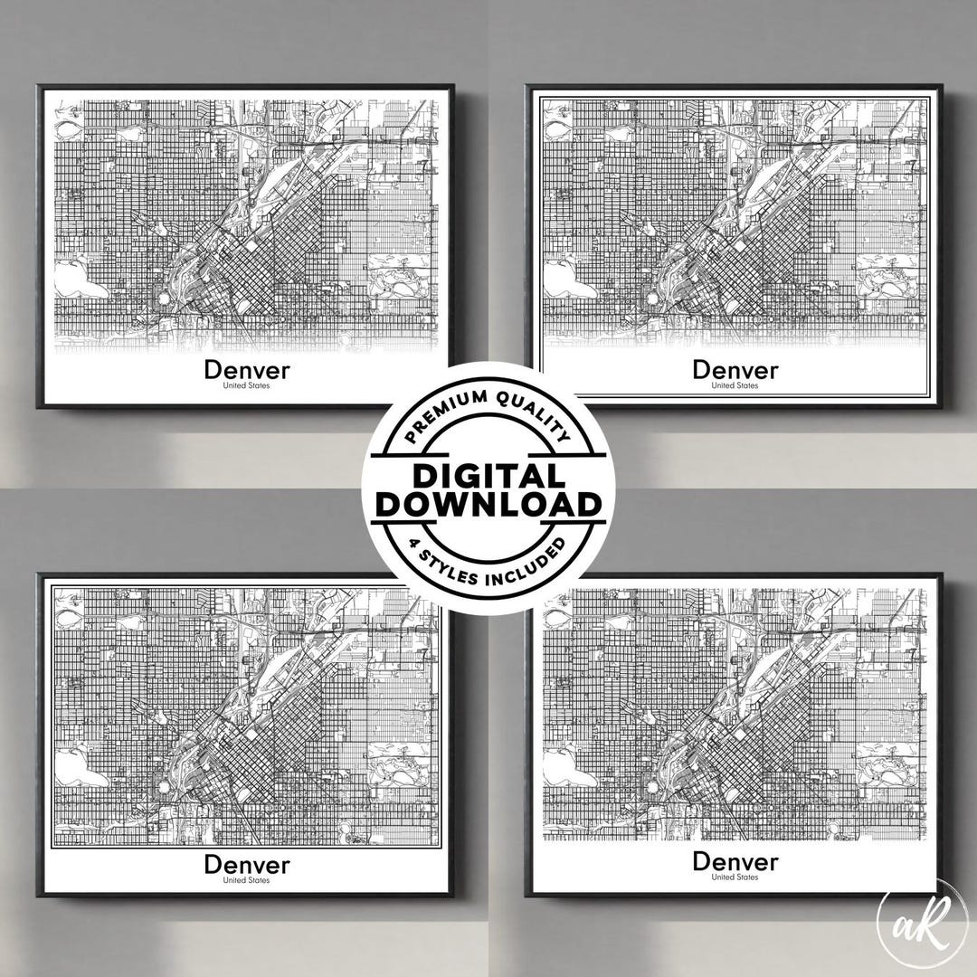 Map of Denver, 4 Styles Included in the Purchase, Minimalist, Gift ...