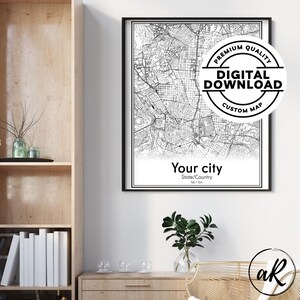 Custom City Map, Minimalist, Any Town, Any City, Personalized Map ...