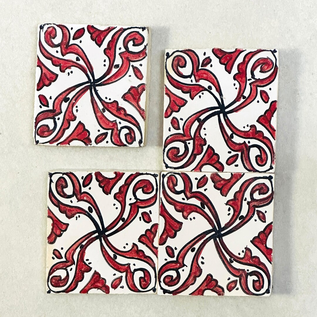 Elegant Red and White lamia Moroccan Floor Tiles Floral Pattern Ceramic ...