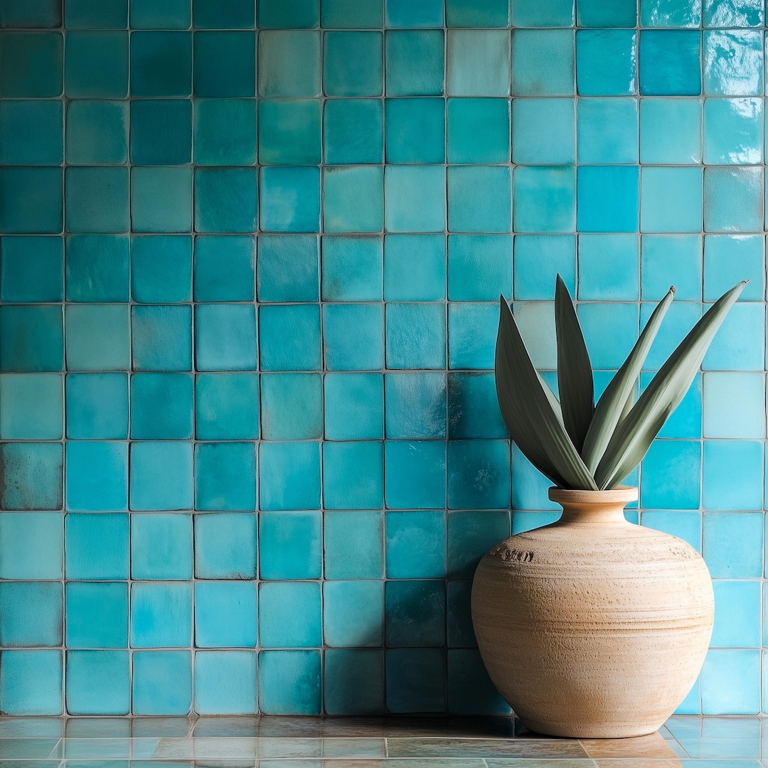 Aqua Moroccan Zellige Tiles Handmade Square Tiles for Fresh, Elegant ...
