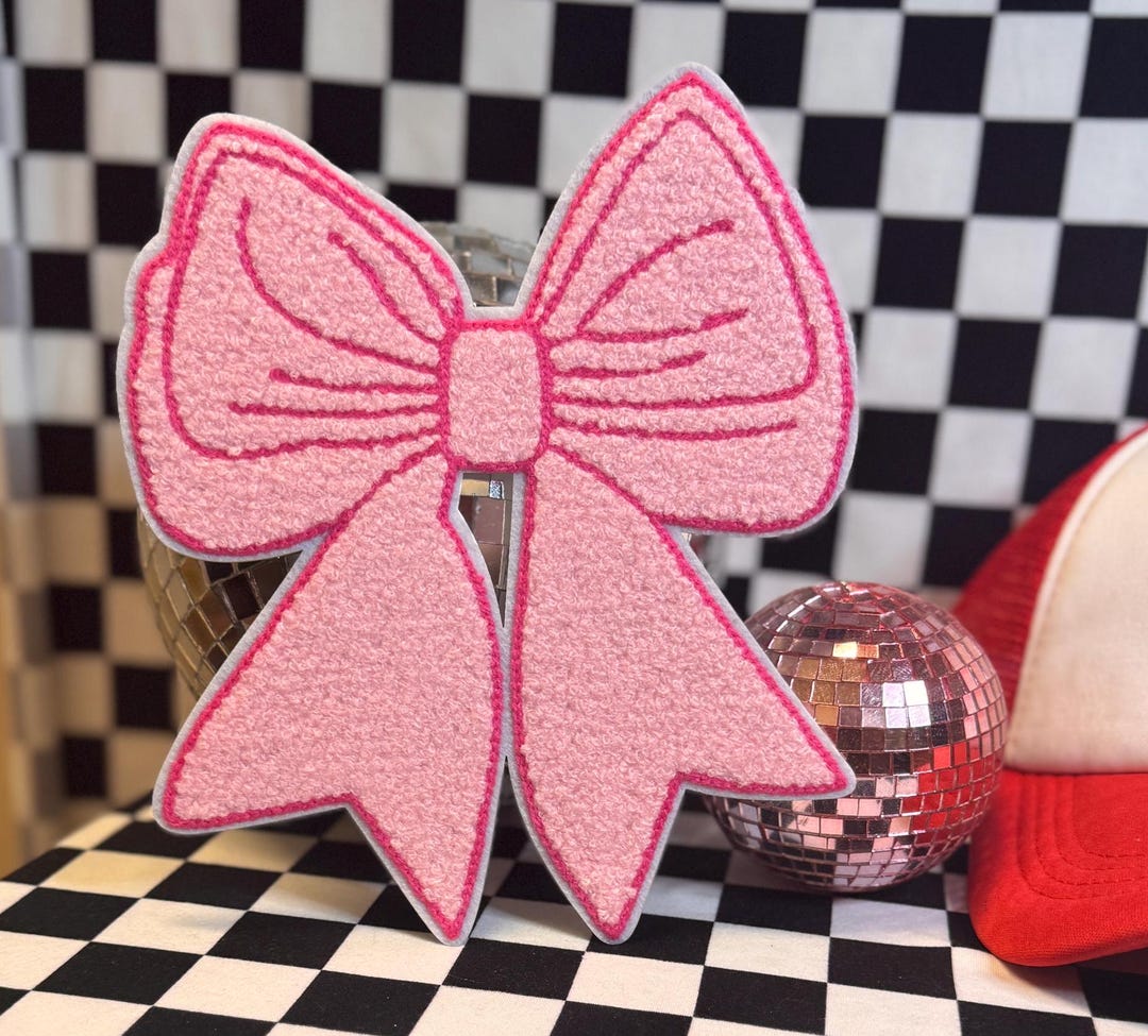 Preppy Pink Bow Large Chenille Embroidered Patch Apparel Patch ...