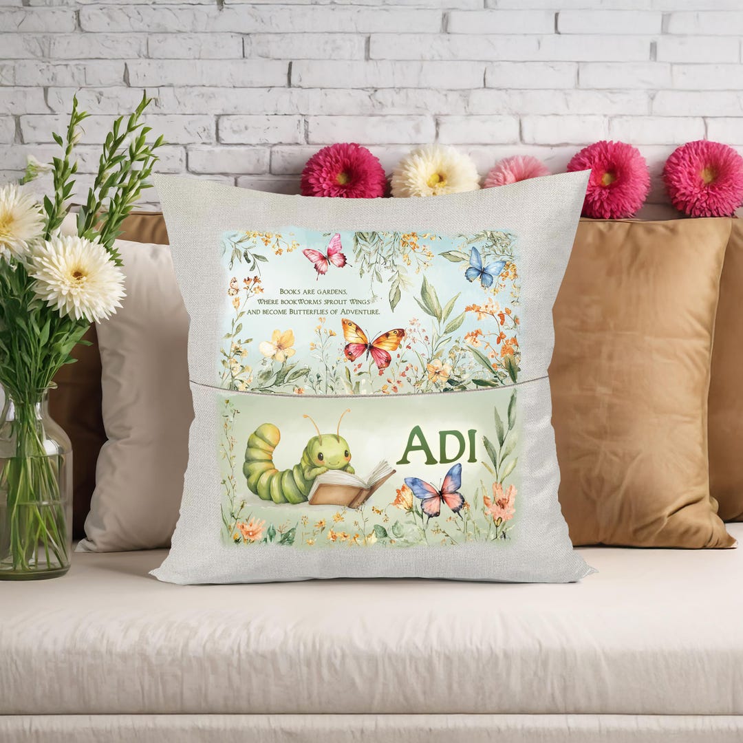 Book Pocket Pillow Bookworm Butterflies | Holds Books Kindle Magazines ...