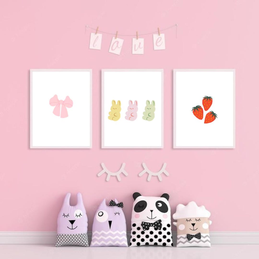 Printable Girly Wall Art Set, Cute Pastel Illustrations, Bedroom ...