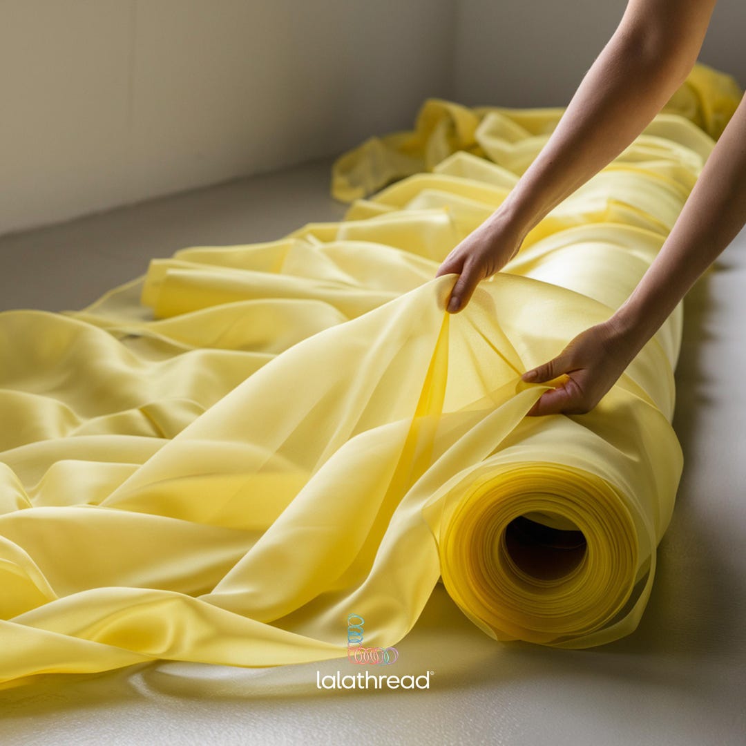 Yellow Crystal Organza by Yard, Yellow Sheer Fabric, Lightweight Yellow ...