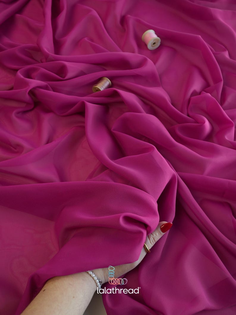 Matte Berry Pink Chiffon Fabric by the Yard, Soft Sheer Chiffon Fabric ...