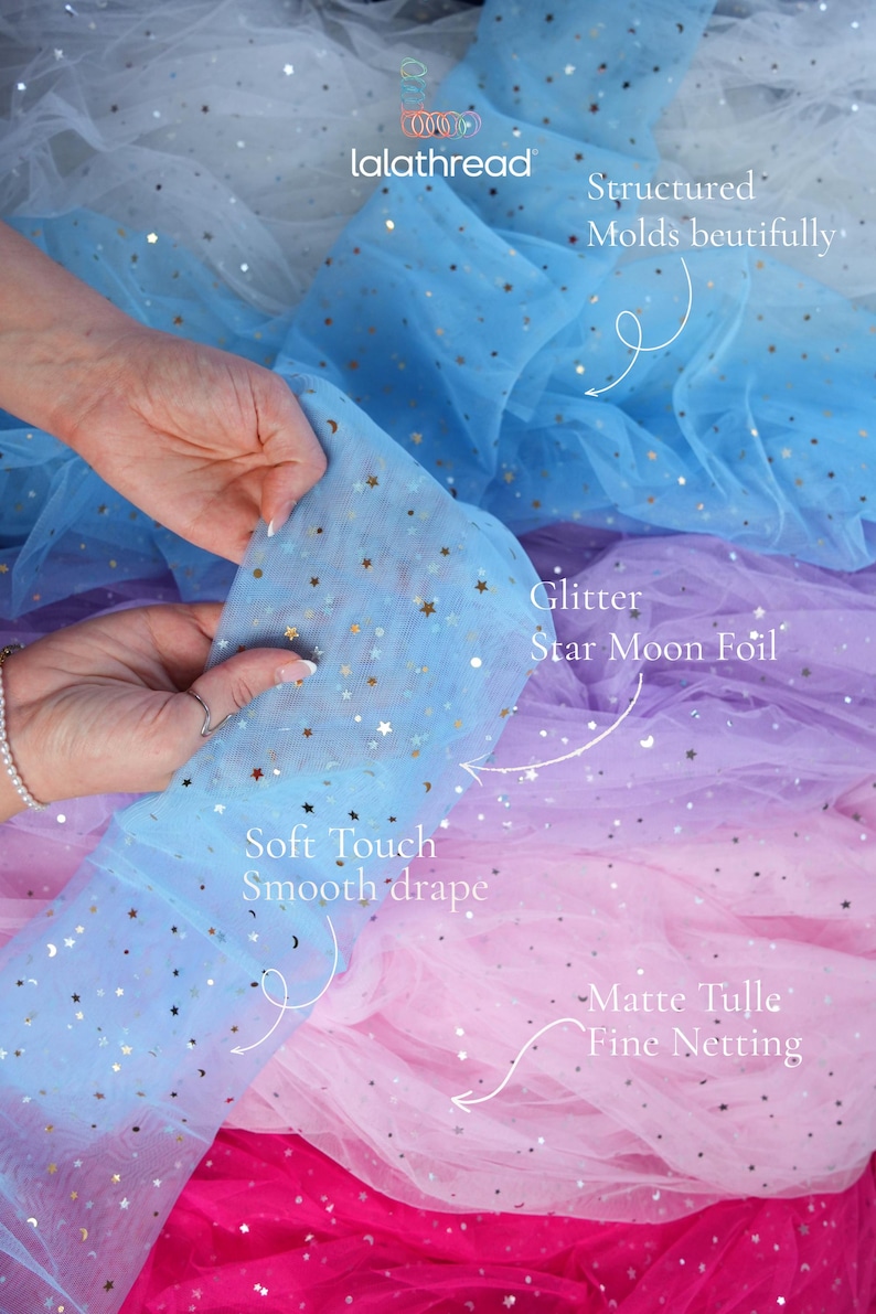 Navy Blue Twinkle Star Burst Tulle by the Yard, Sheer Celestial Glitter ...