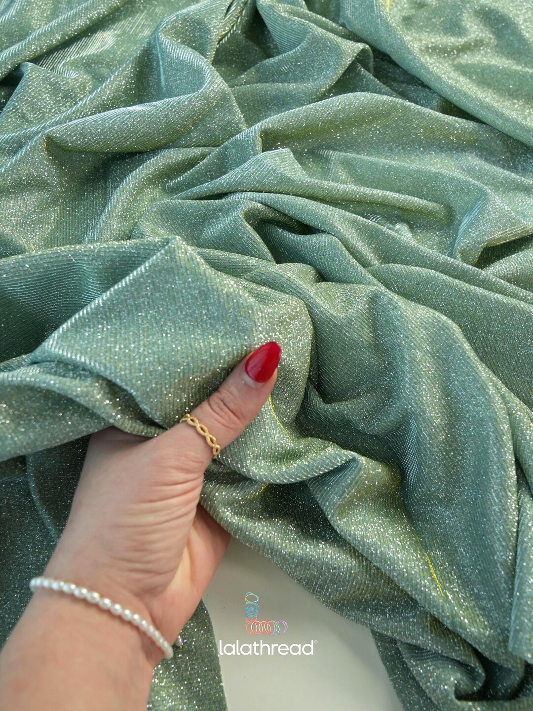 Sage Green Glitter Fabric, Moonlight Lurex Knit, Sparkly Stretch ...