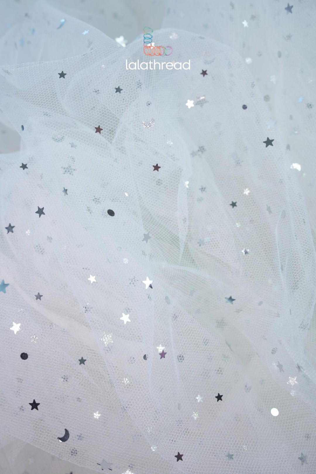 White Celestial Sheer Tulle by the Yard, Star Burst Glitter Lace for ...